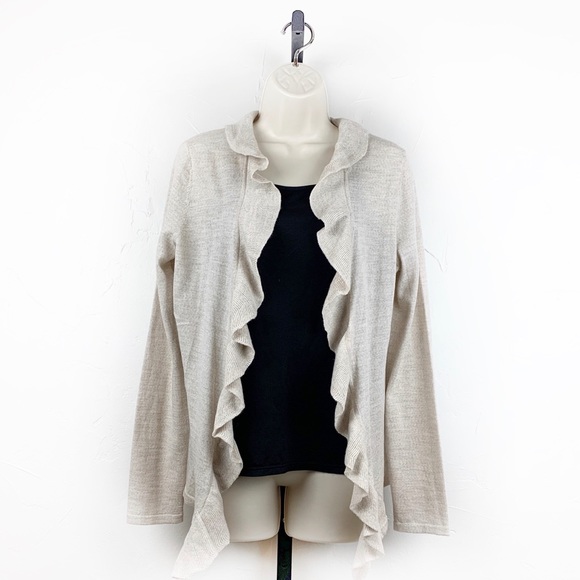 Talbots | Sweaters | Talbots Merino Wool Open Ruffle Cardigan Sweater | Poshmark